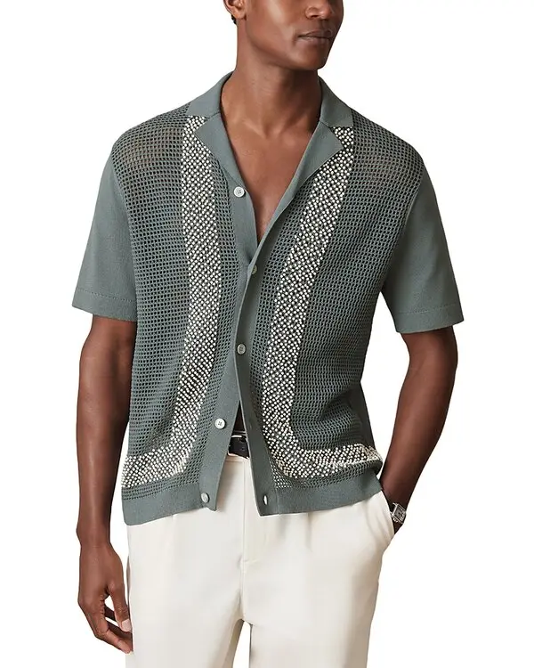 REISS Che Accra Textured Beaded Cuban Shirt