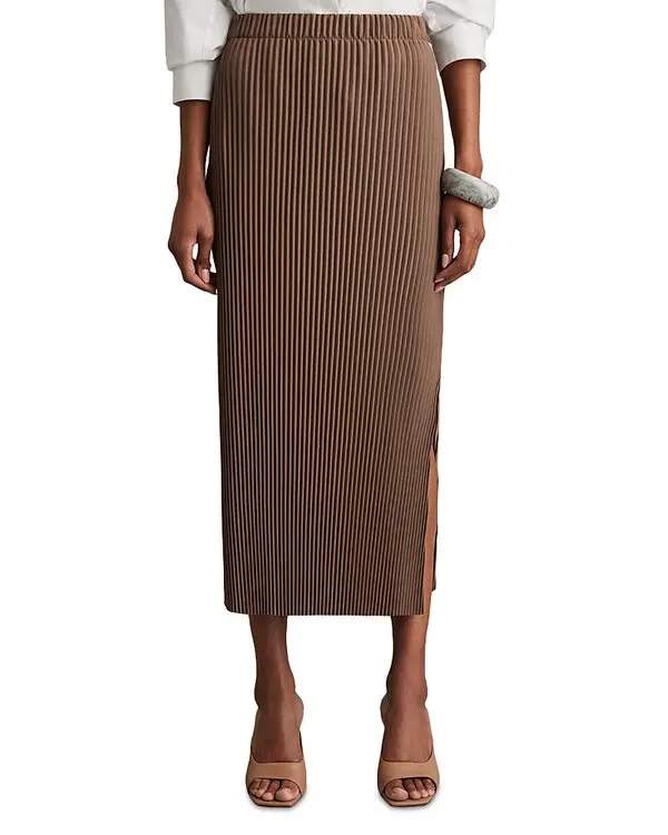REISS Pippa Jersey Pleated Column Skirt - Chocolate