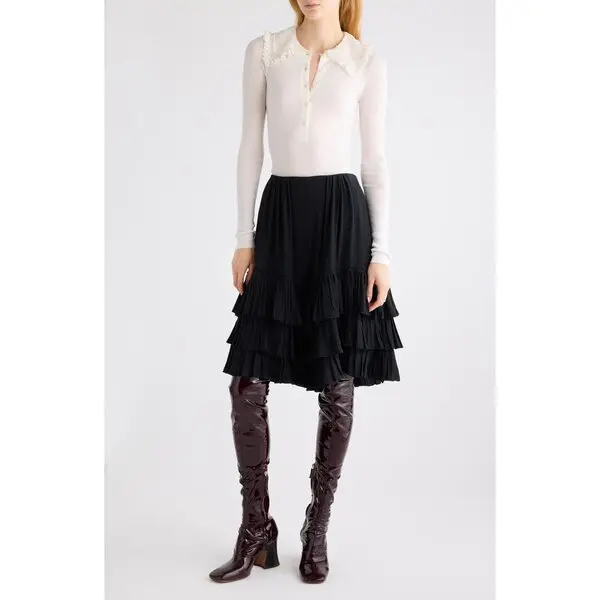 Chloé Ribbed Wool Polo With Lace Collar