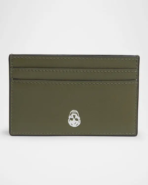 Alexander McQueen Skull Logo Leather Card Holder - Moss Mel