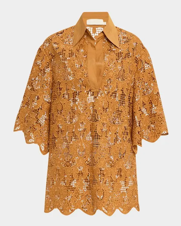Zimmermann Coco Lace Tunic Top - Biscuit