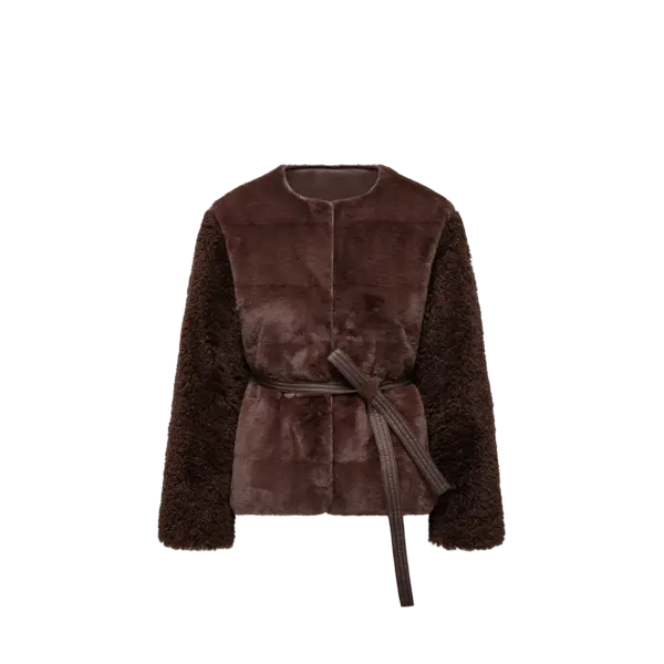 Moncler Jouillat Faux Fur & Teddy Short Down Jacket - Brown