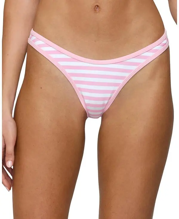EDIKTED Jayla Striped Bikini Bottom - Pink-and-white