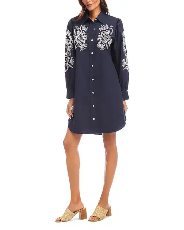 karen kane embroidered dress Black Floral Shirt Dress by Karen Kane