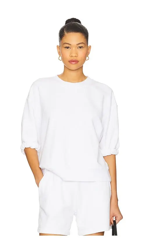 PERFECTWHITETEE French Terry 3/4 Puff Sleeve Sweatshirt - White
