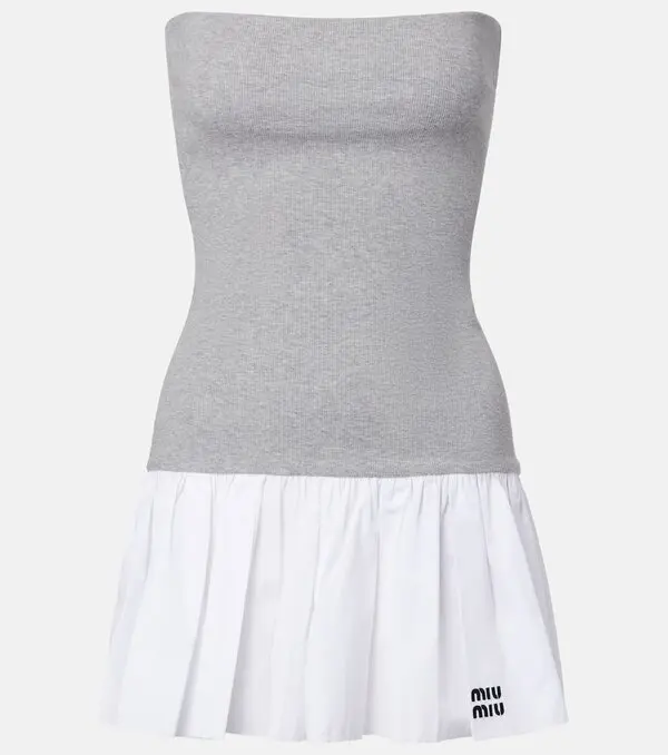 Miu Miu Embroidered Cotton And Cashmere Minidress