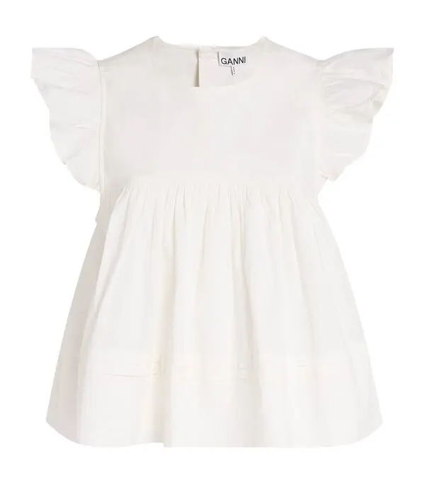 GANNI Stretch-cotton Frill Top - White