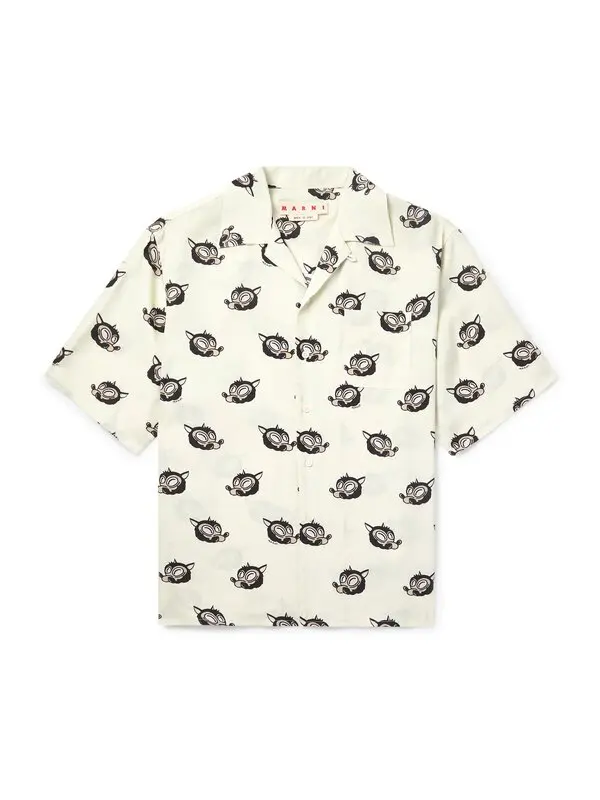 Marni Wolves Printed Satin-twill Shirt - Neutrals
