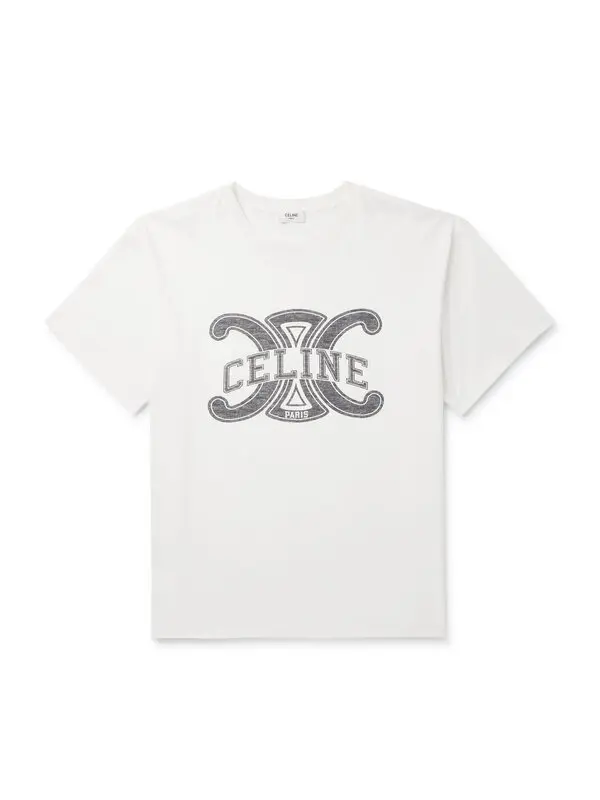 Celine Logo-print Cotton-jersey T-shirt - Neutrals