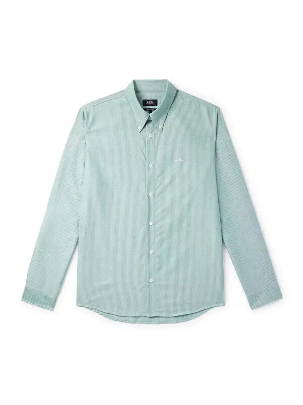 A.p.c. Greg Button-down Collar Logo-embroidered Striped Cotton Shirt - Green