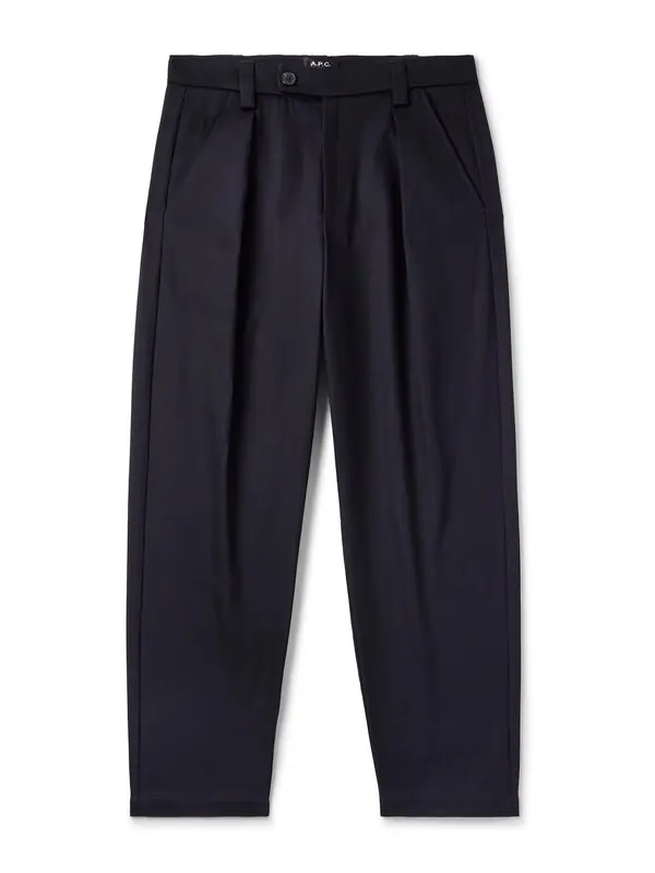 A.p.c. Renato Tapered Pleated Cotton And Wool-blend Twill Trousers - Blue