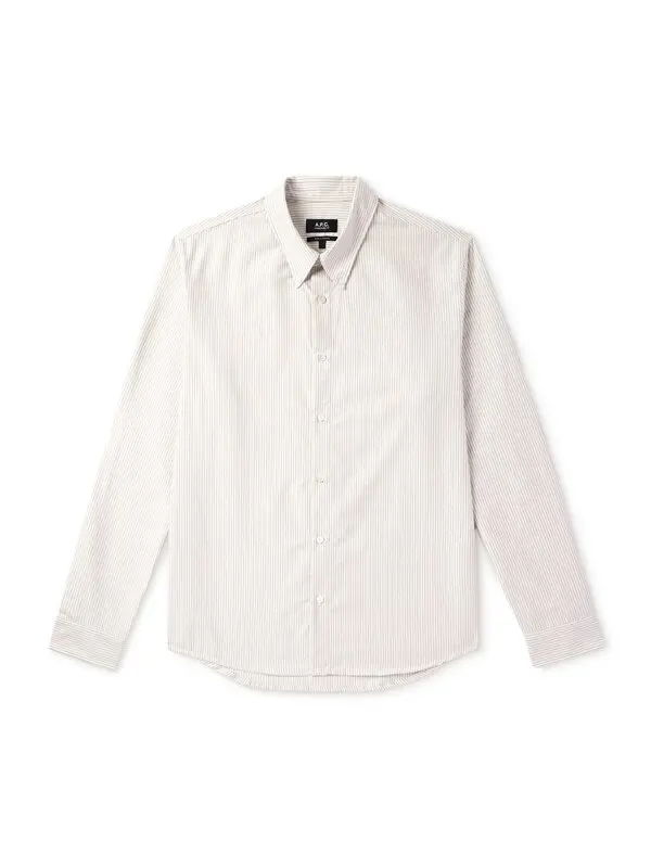 A.p.c. Greg Button-down Collar Striped Cotton Oxford Shirt - Neutrals