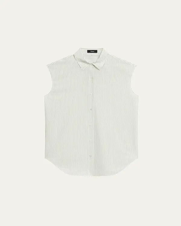 Theory Striped Sleeveless Boyfriend Shirt