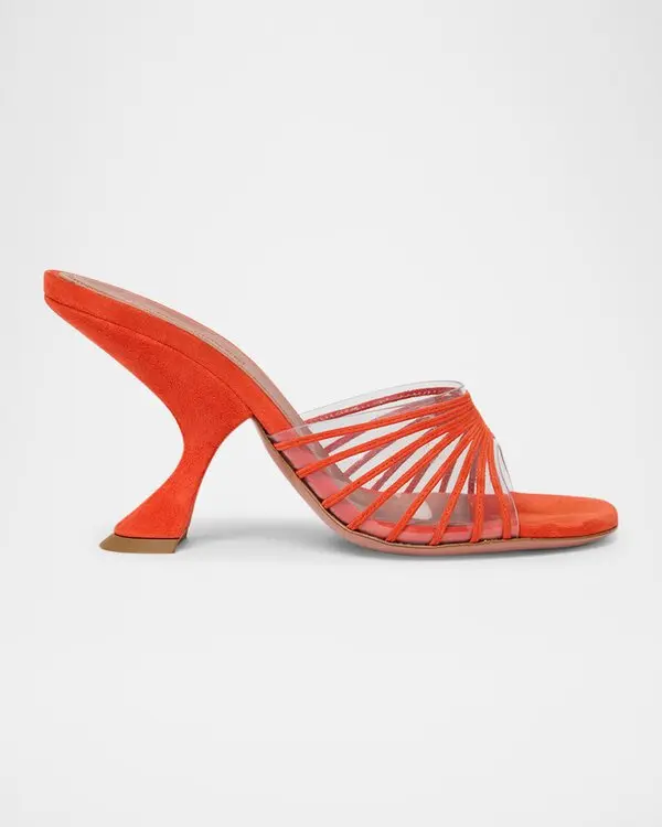 Amina Muaddi Mookie Suede And Pvc Mules - Tangerine