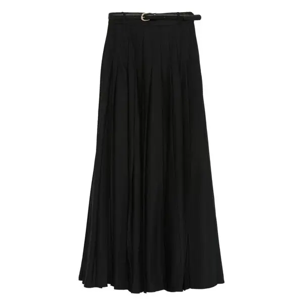 SELF-PORTRAIT Pleated Belted Midi Skirt - Black