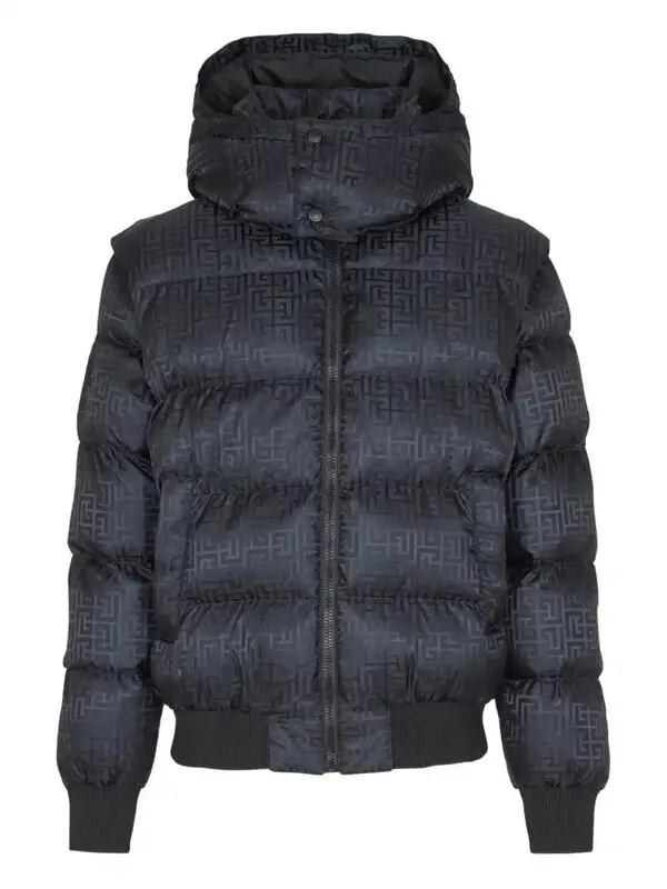 Balmain Monogram-jacquard Puffer Jacket - Eap - Black/black