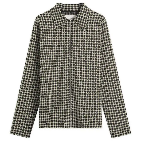 JIL SANDER Wool Check Zip Through - Dark Grey