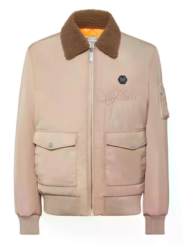 Philipp Plein Shearling-collar Bomber Jacket - Neutrals