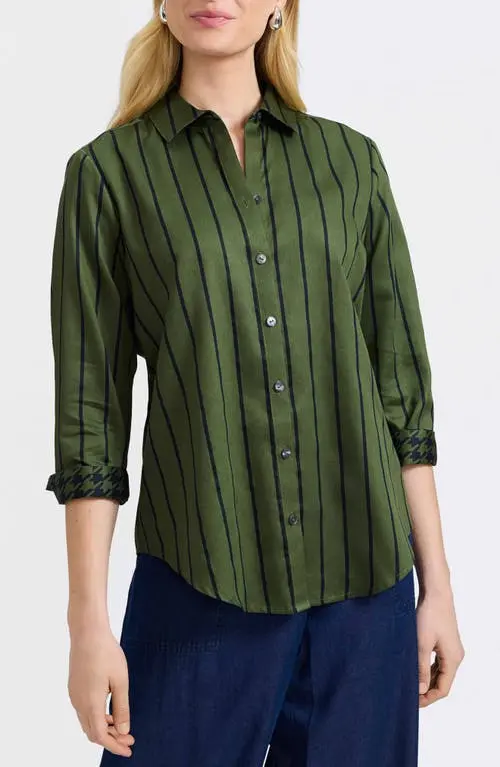 Foxcroft Margie Stripe Button-up Shirt - Basil Green/ Black