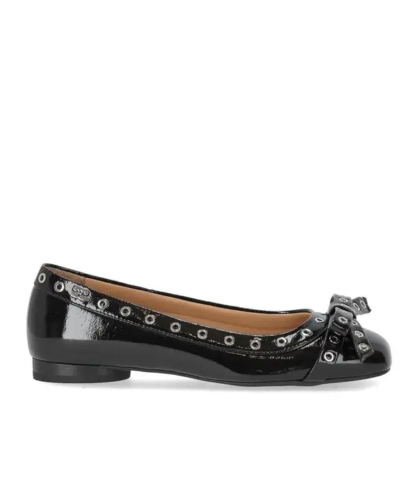 GANNI Patent Ballerina Flats With Bow Detailing - Black