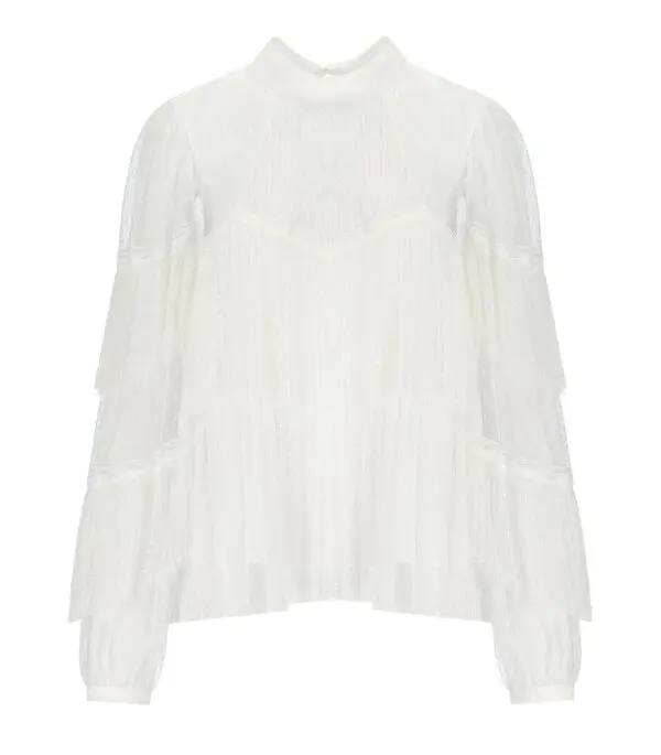 TWINSET Pleated Tulle Blouse With Lace Inserts