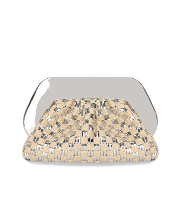 THEMOIRE Tia Micro Weaved Straw Laminated Clutch Bag - Silver