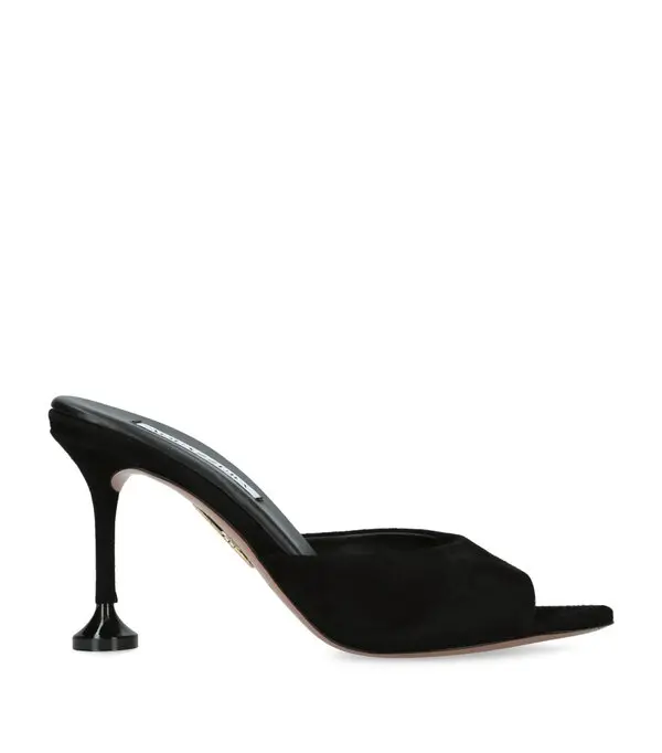 AQUAZZURA Bisous 85 Suede Mules - Black
