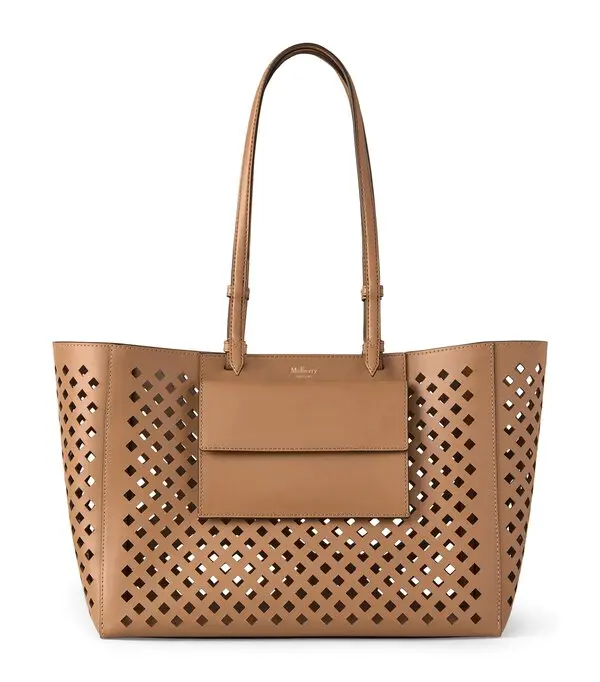 Mulberry Leather Perforated Tote Bag - Brown