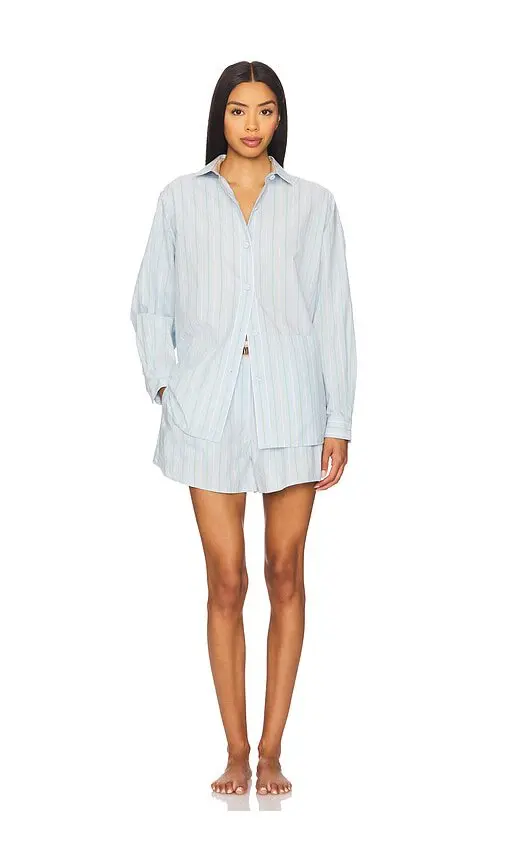 Lunya Airy Long Sleeve Boxer Set - Azure Stripe
