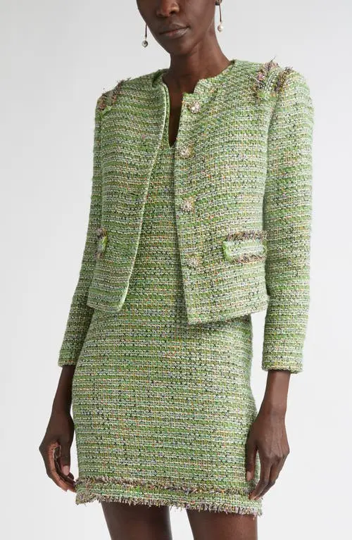 St. John Arden Metallic Tweed Jacket - Jade/ Light Jade Multi