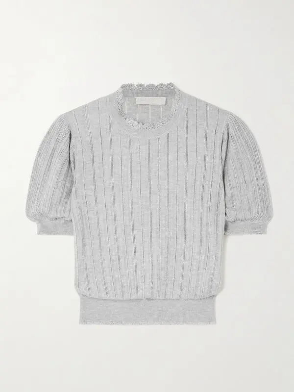 Ulla Johnson Gemma Crochet-trimmed Pointelle-knit Sweater - Gray