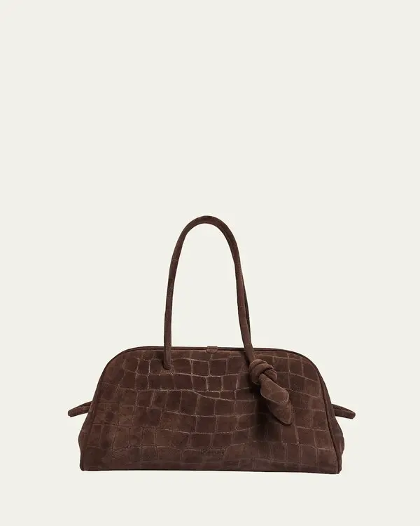 Jacquemus Le Turismo Croc-embossed Suede Shoulder Bag - Dark Brown