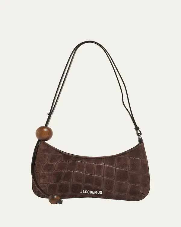 Jacquemus Le Bisou Croc-embossed Suede Shoulder Bag