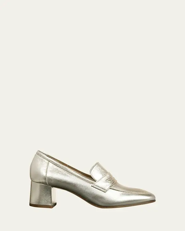 SOPHIQUE Essenziale Metallic Leather Block-heel Loafers