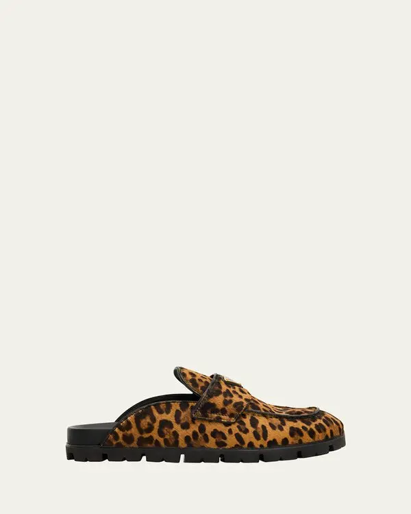 Prada Leopard Calf Hair Mules