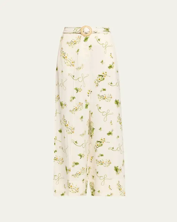 Camilla Printed Wide-leg Pants With Scarf Belt