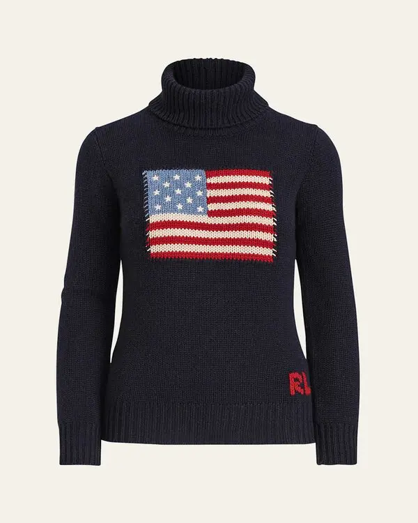 Ralph Lauren Flag Cashmere Turtleneck Sweater - Midnight