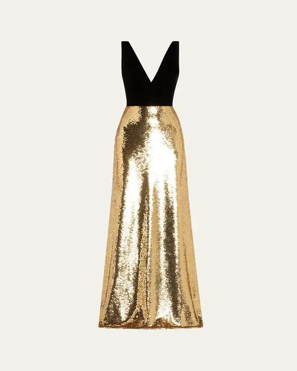 Monique Lhuillier Velvet Bodice Gown With Sequined Skirt