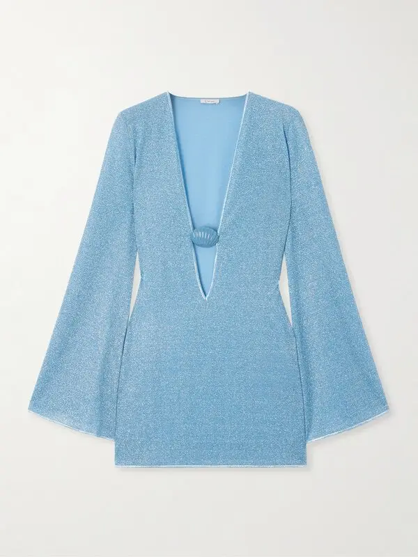 Oseree Lumière Embellished Metallic Kaftan - Blue