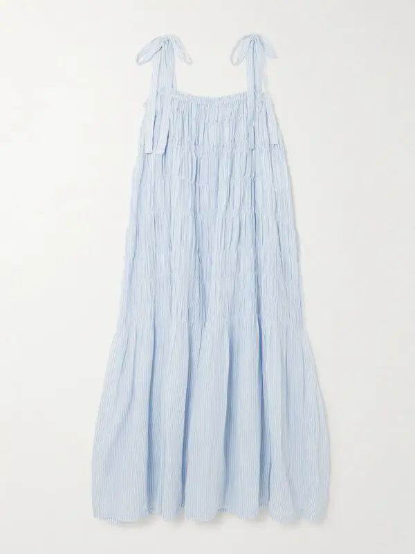 Alix Of Bohemia Emrys Tiered Striped Cotton Dress - Blue