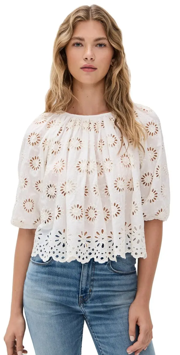 Madewell Embroidered Puff-sleeve Top