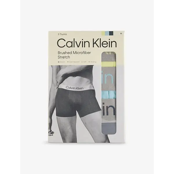 Calvin Klein Brushed Pack-of-three Stretch-woven Trunks - Yelw Stratosphere Turb