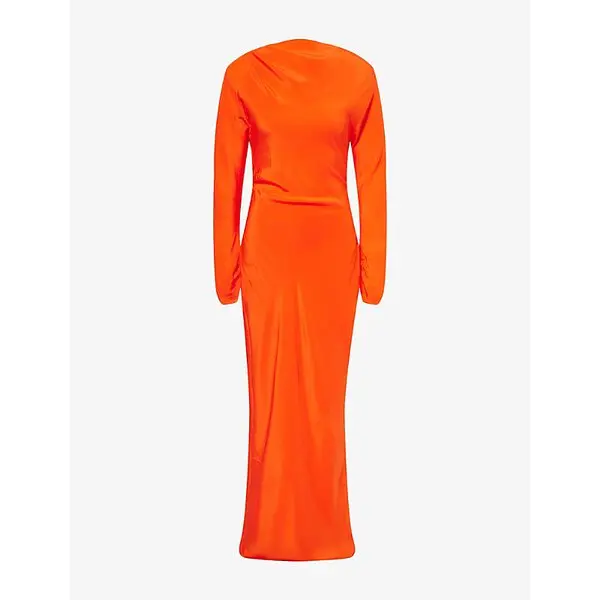 Sir The Label Fresca Gathered Silk Midi Dress - Tangerine