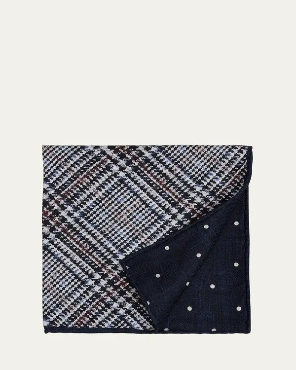 Brunello Cucinelli Tartan Check Silk Pocket Square - Navy