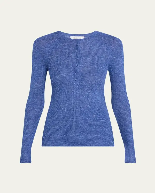 Gabriela Hearst Anges Cashmere Rib Henley Sweater - Cobalt