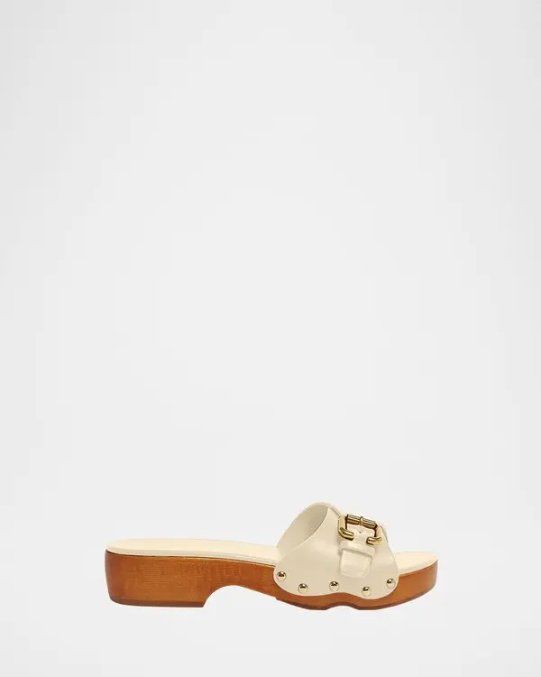 Chloé Jeannette Leather Clog Sandals - Eggshell/clear