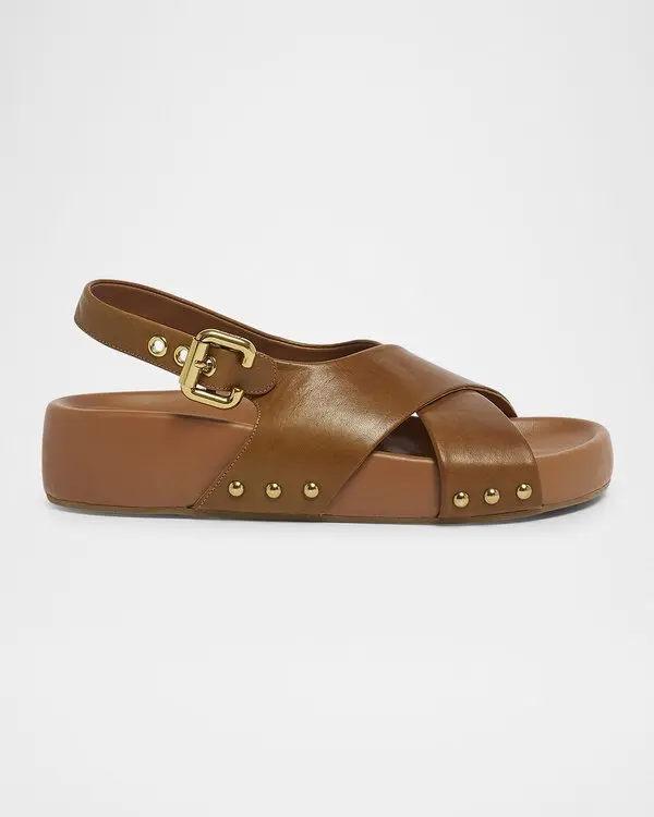 Chloé Paddington Leather Crisscross Sandals - Ginger Brown