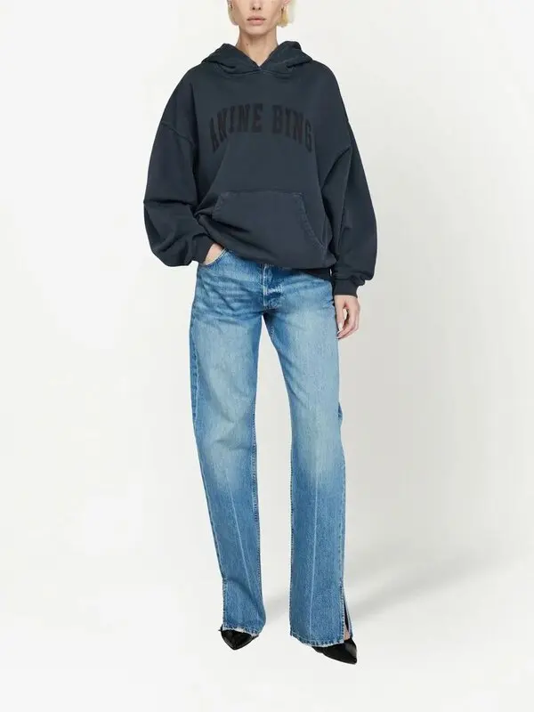 ANINE BING Harvey Logo Fleece Sweatshirt - Washed Black