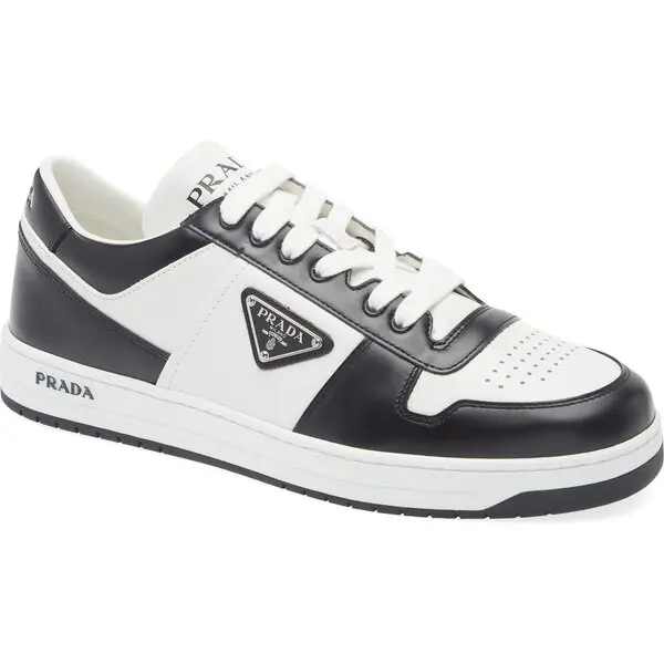 Prada Downtown Leather Sneakers - Bianco/ Nero