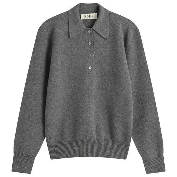 RÓHE Sculptural Knit Polo - Mid Grey Melange